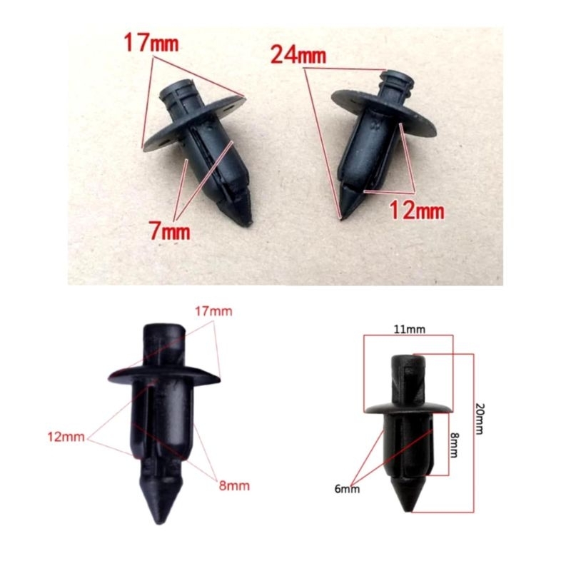 Plastic Push Pin Rivet 6mm, 7mm, 8mm for Yamaha, Honda and Others ...