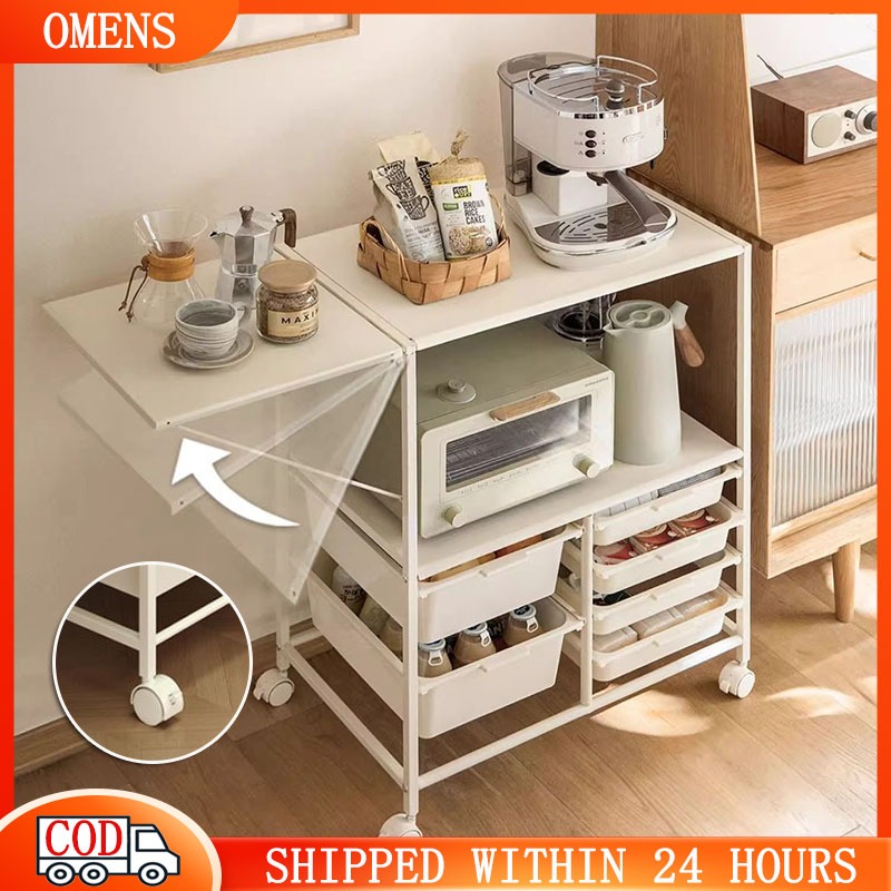 Mobile Kitchen Trolley with Drawers Expandable Worktop Storage Rack ...