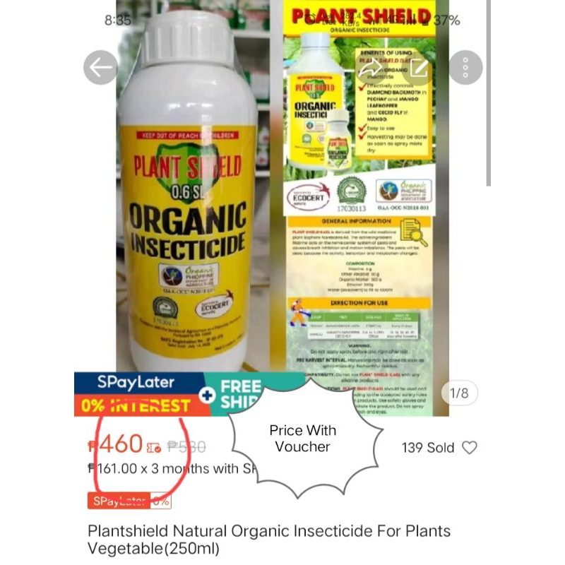Plantshield Natural Organic Insecticide For Plants Vegetable(250ml ...