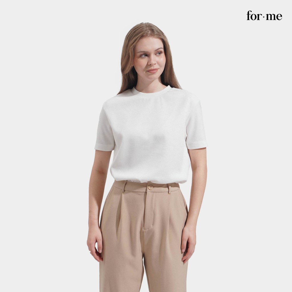 ForMe Waffle Relaxed Tee T-Shirt For Women (Off White/Old Rose ...