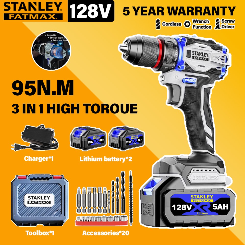 STANLEY Cordless Drill 128v Brushless Electric Drill Impact Drill Hammer Drill Screw Driver Set ...