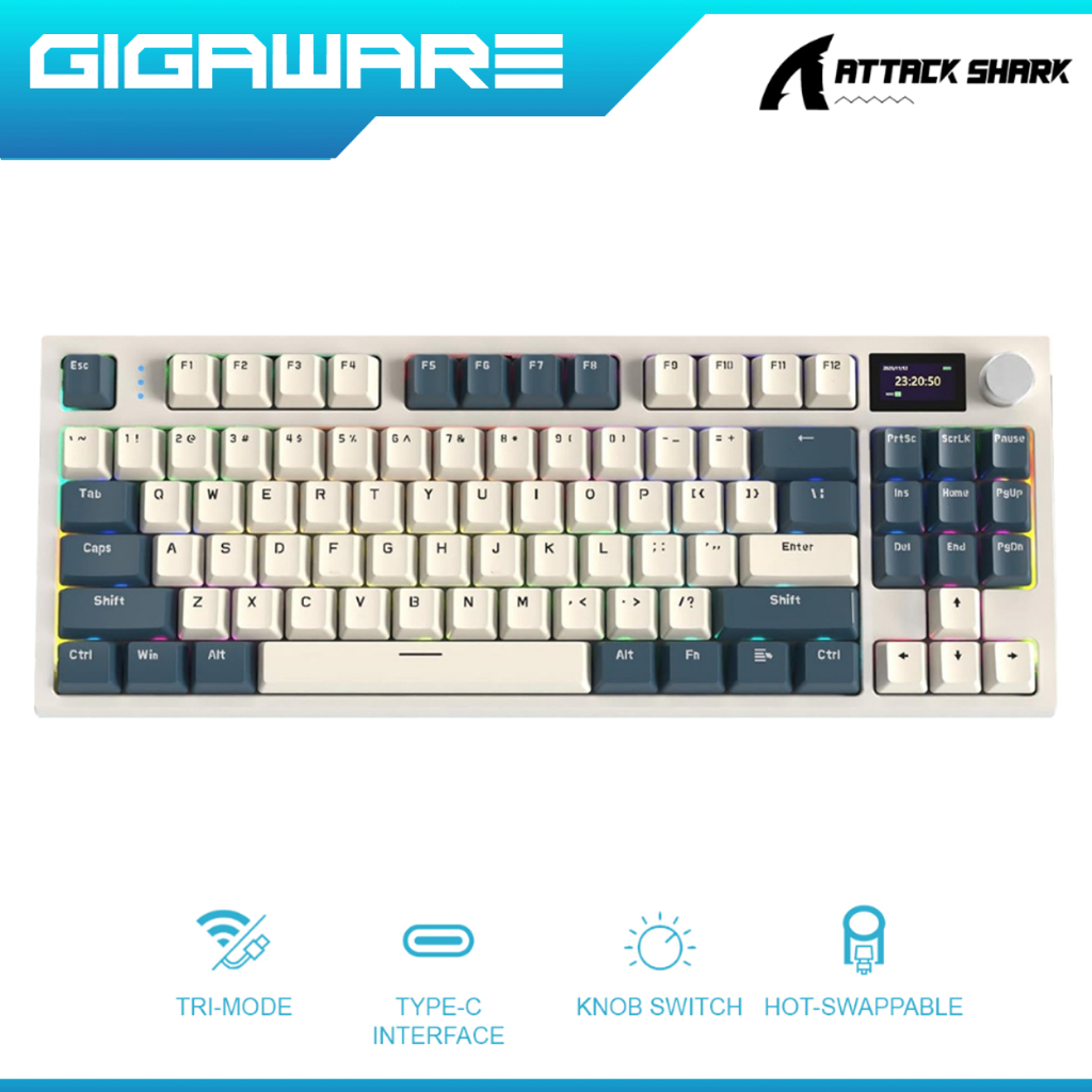 Attack Shark K86 75% Mechanical Keyboard Tri-Mode Hot-Swappable OLED ...