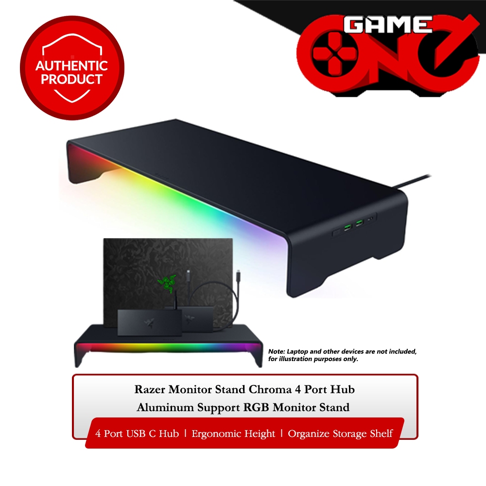 Razer Monitor Stand Chroma 4 Port Hub Aluminum Support RGB Monitor ...