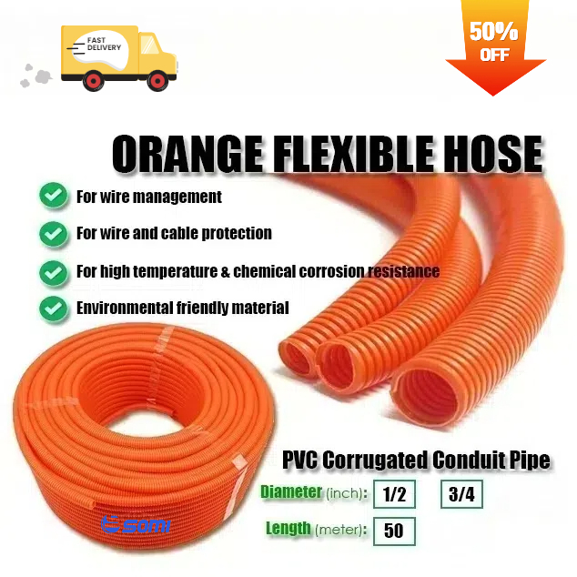 Orange Flexible Hose Electrical Conduit Hose 1/2 or 3/4 ( 50 METERS ) | Shopee Philippines