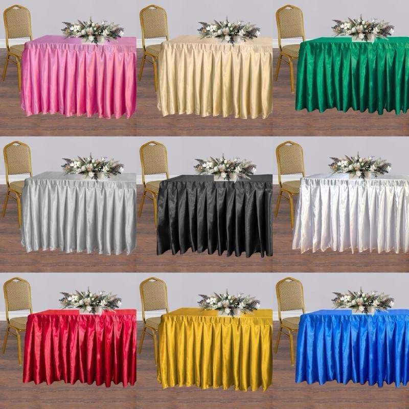 SILK PLEATED TABLE CLOTH Skirting Style Banquet Catering Buffet Table ...