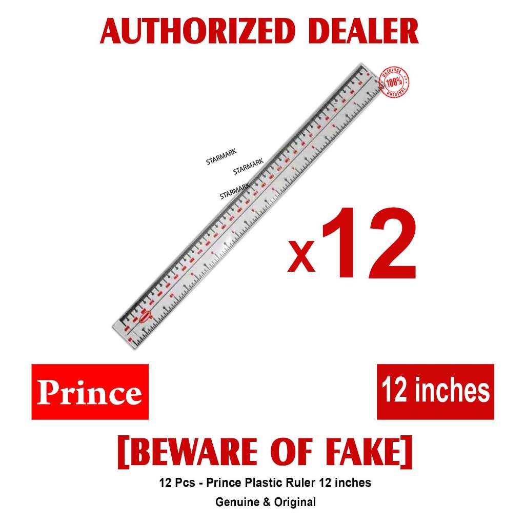 PRINCE Ruler Rulers 12 inches Prince Plastic Ruler 12 inches - 12 Pcs ...