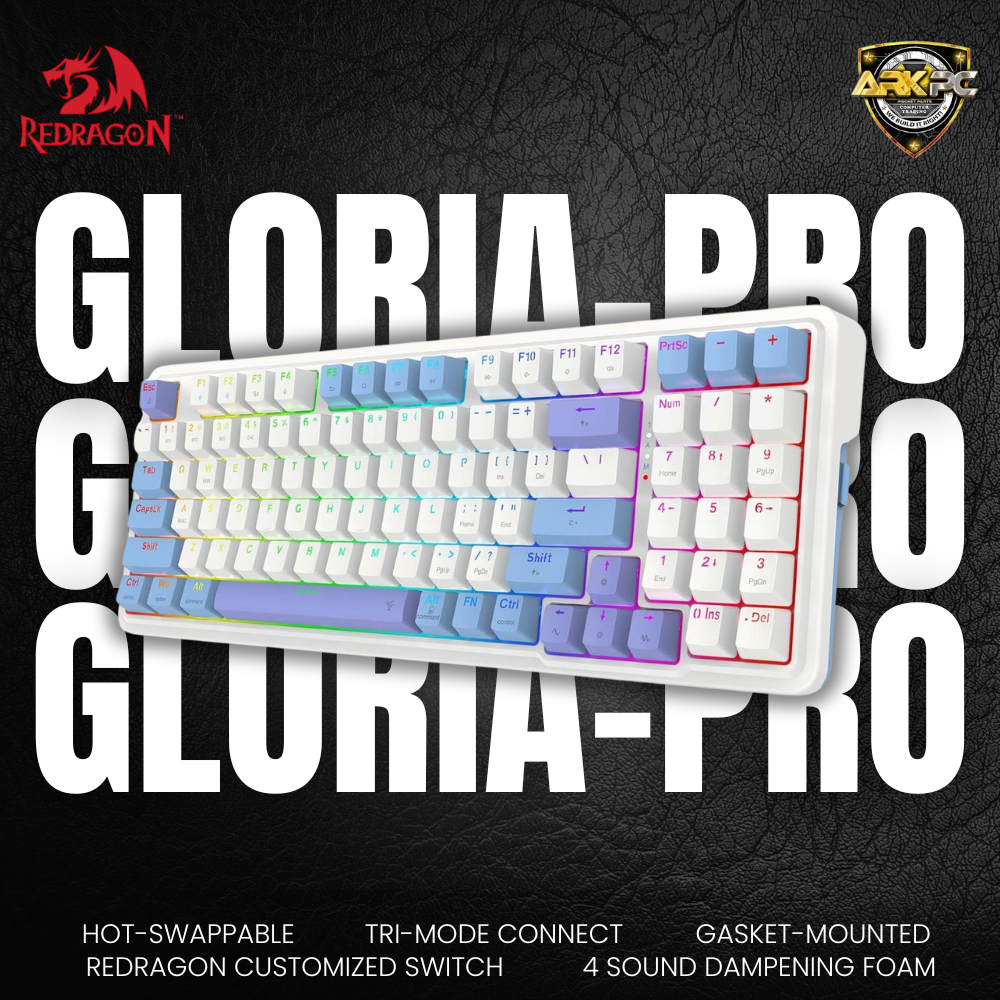 Redragon Gloria Pro Tri Mode RGB 94 Keys Mechanical Gaming Keyboard Wh ...