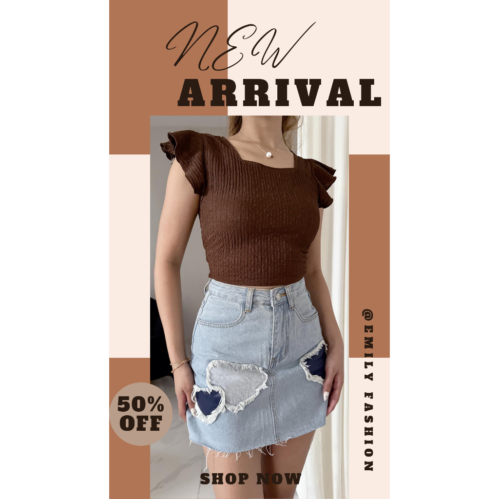 EMILY Bark Crepe Ruffles Short Sleeve Crop Top New Arrival 11045 ...