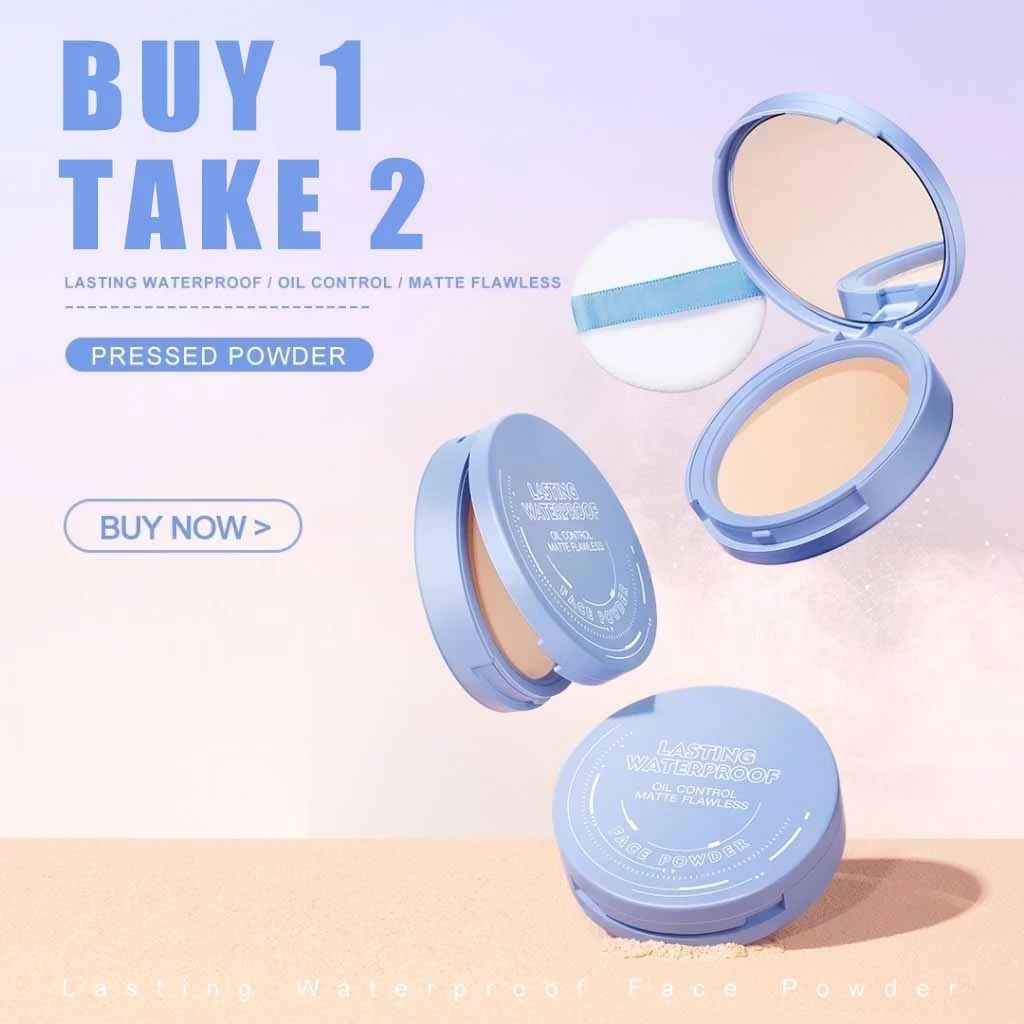 【Buy1 Take2】make up Lasting Waterproof Oil Control Matte Flawless Face Pressed Powder 10g ...