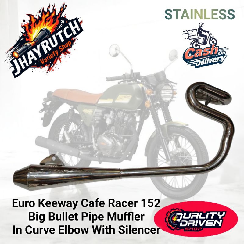 Euro Keeway Cafe Racer 152 Big Bullet Pipe Muffler In Curve Elbow With ...