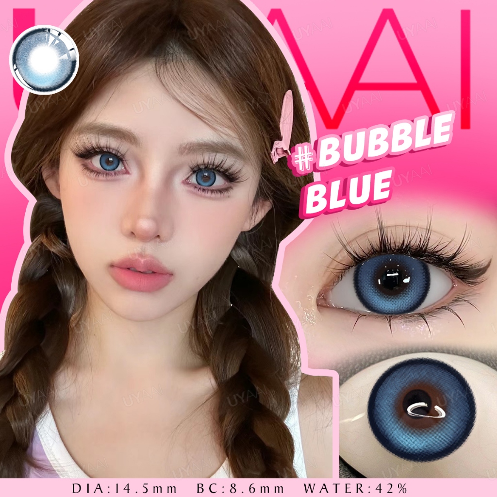 [Graded 0.00~-6.00]UYAAI 1 Pair Contact Lens BUBBLE Blue Series Yearly ...