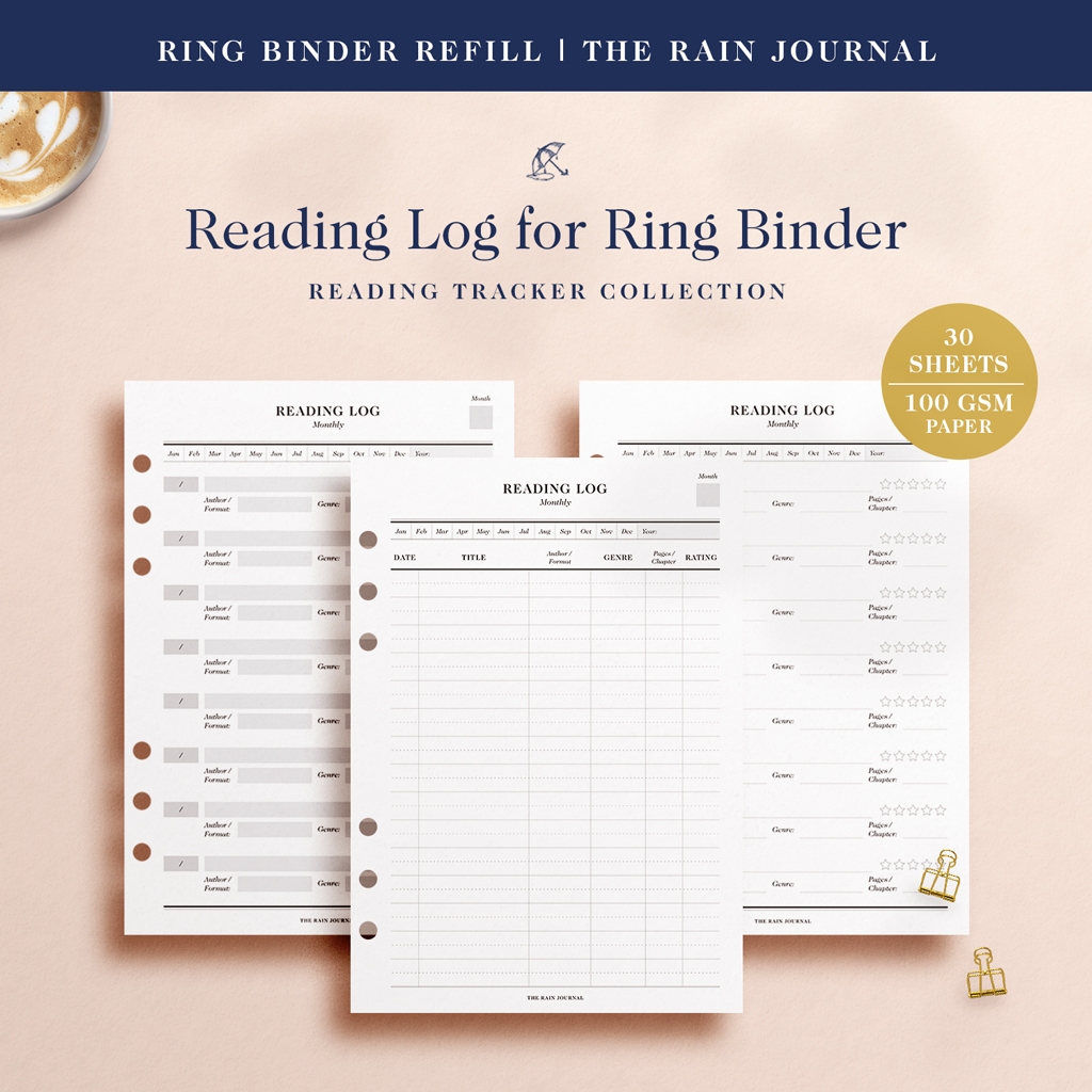 TRJ Reading Log / Reading Journal for Ring Binder - Reading Tracker ...