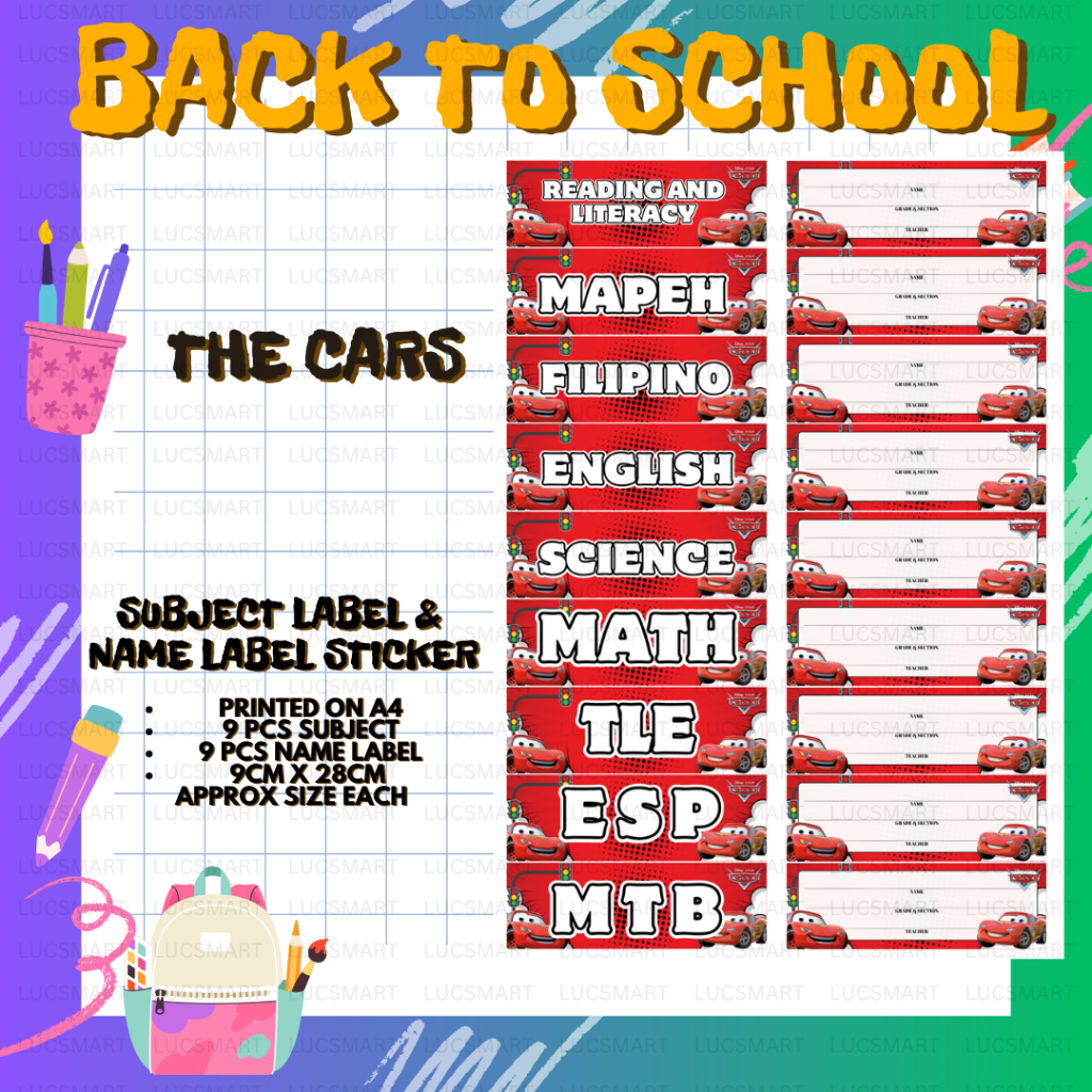 LUCSMART Fast shipping - NEW DESIGN THE CARS THEMED Subject and Name ...