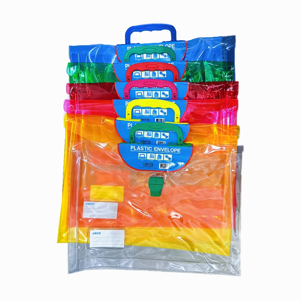 Veco Plastic Expanding Envelope Long Size Push Lock with Handle School ...