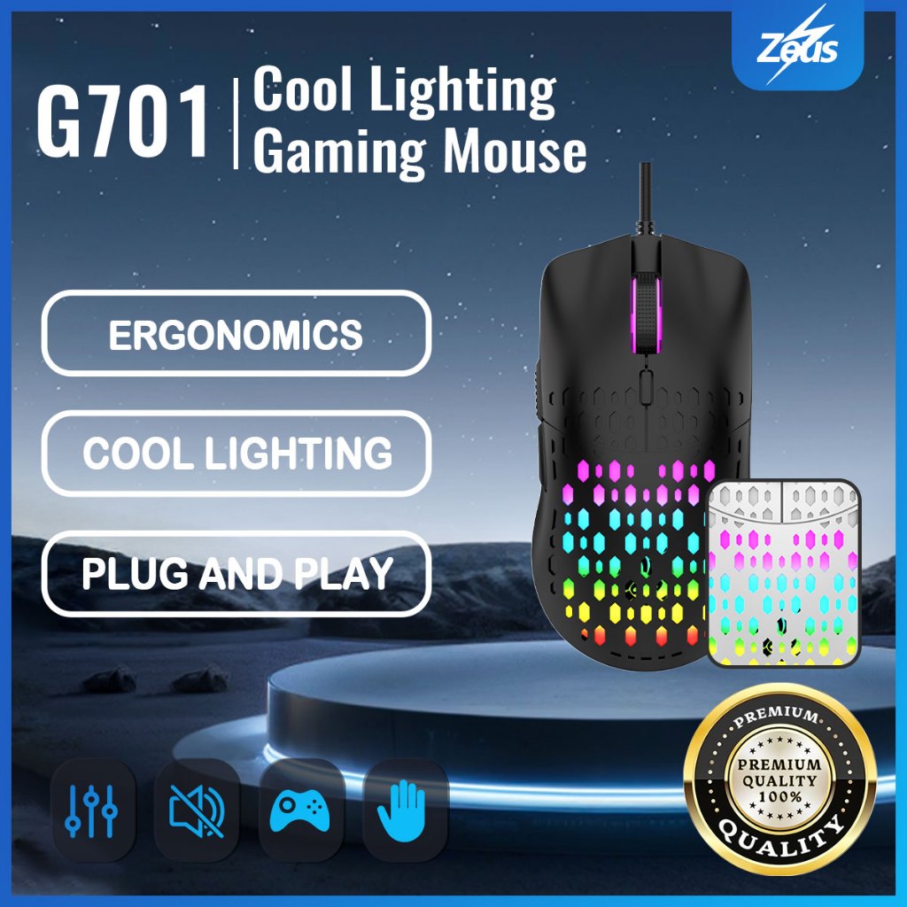Zeus x Raiku G701 RGB Wired Gaming Mouse - Honeycomb Shell Design 4 Adjustable DPI Led ...