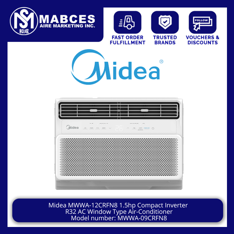 Midea MWWA-09CRFN8 1.0hp Qube Compact Inverter R32 AC Window Type Air ...
