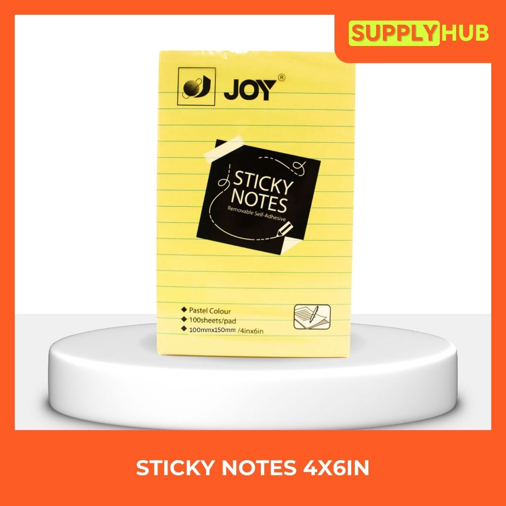 JOY Sticky Notes Lined – Yellow | 6x4 in | 120 Sheets/Pad – JFF-6x4x100 ...