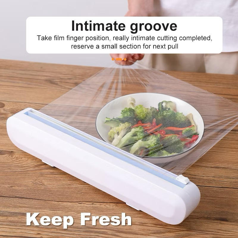 Plastic Food Wrap Dispenser With Slide Cutter Adjustable Cling Film ...