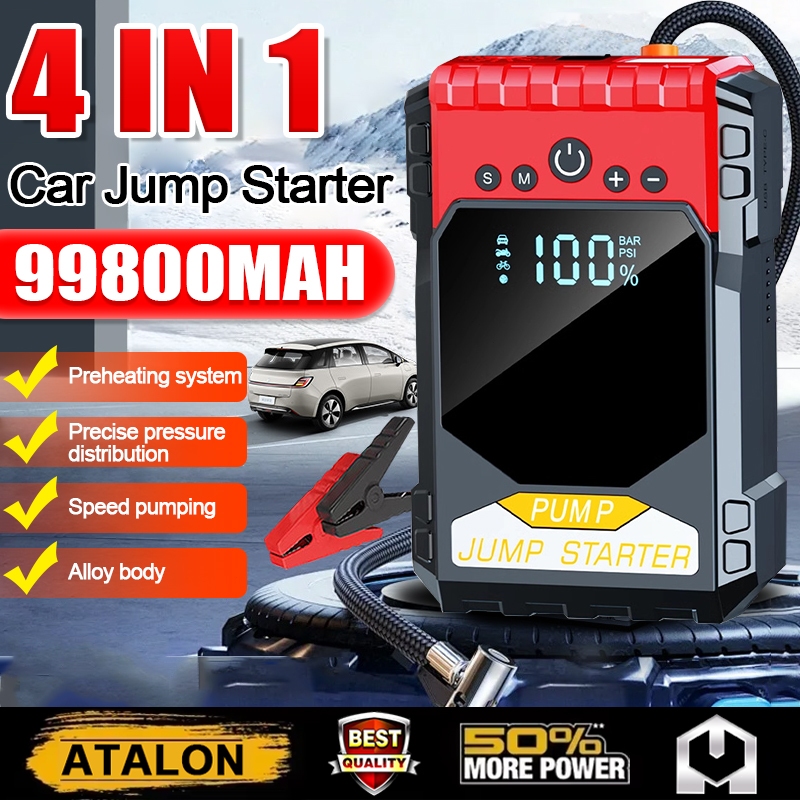 99800mAh 4 IN 1 Car Jump Starter With Air Pump Car Battery Jump Starter ...
