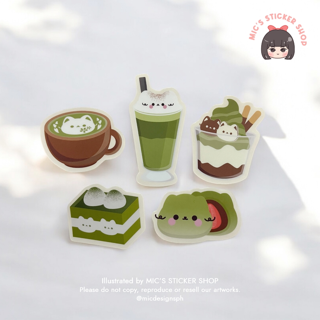 Matcha Neko Sticker Pack (5pcs) | Cat Desserts | Waterproof Journal ...