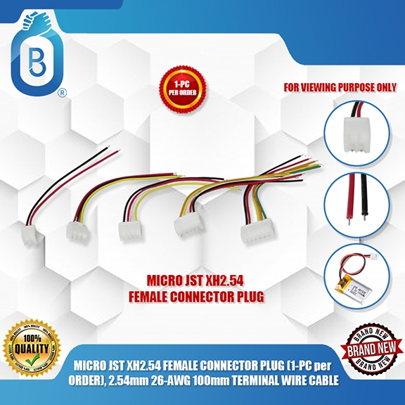 MICRO JST XH2.54 FEMALE CONNECTOR PLUG (1-PC per ORDER), 2.54mm 26-AWG ...