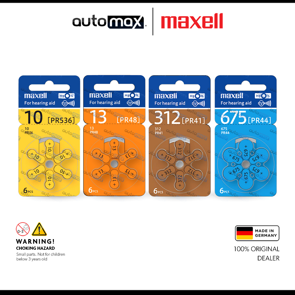 Maxell PR41 (312), PR44 (675), PR48 (13), PR536 (10) 1.45V Zinc Air ...