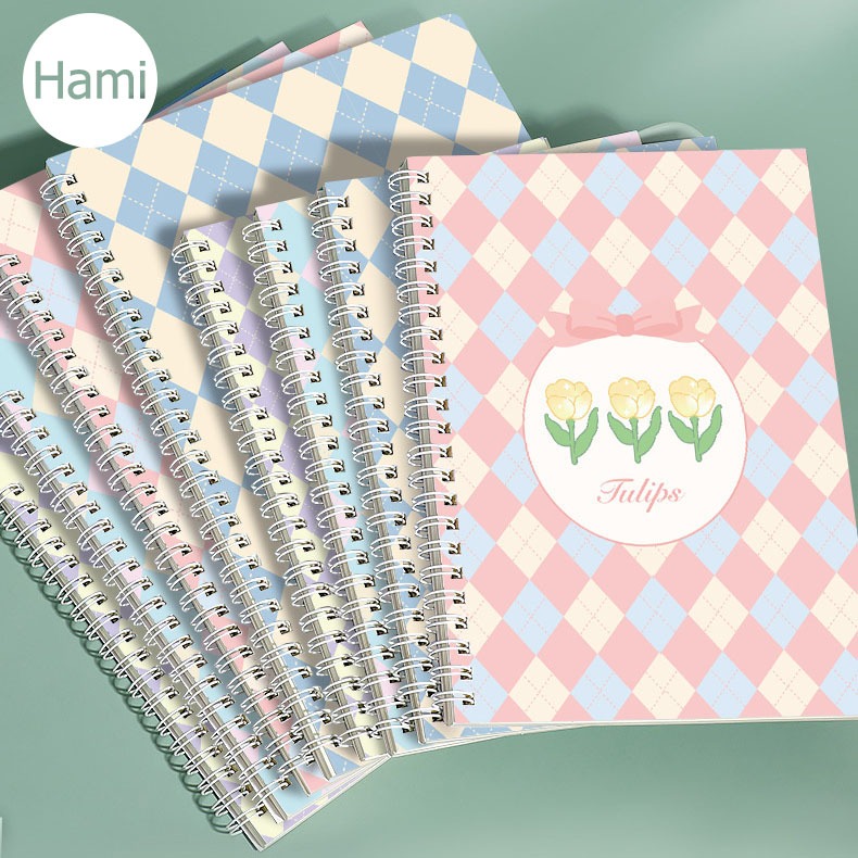 4pcs Checkered Tulips A5 Spring Notebook 60 Sheets Aesthetic Notebook ...