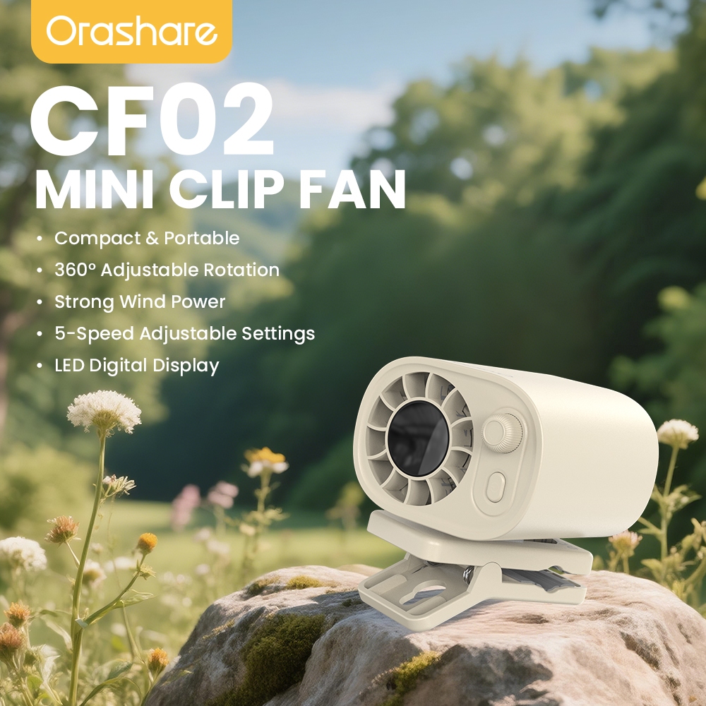 Orashare CF02 Mini Clip-On Fan 100 Speed USB Rechargeable 360° Adjustable Quiet with LED Display ...