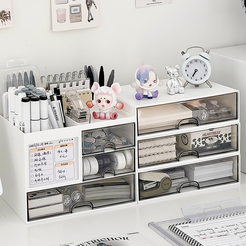 Desk Organizer Rack with Drawer Plastic Desk Storage Box Stackable ...