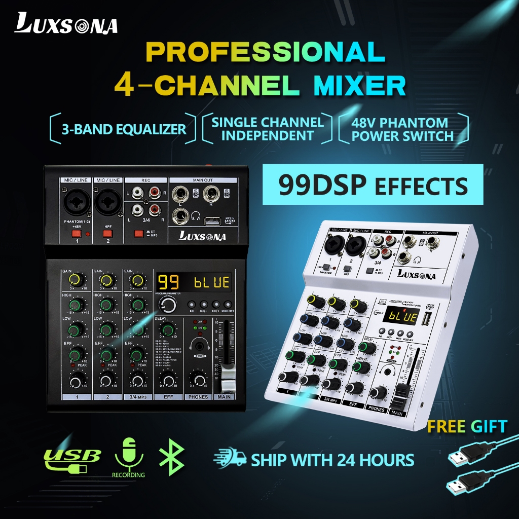 4-Channel Audio mixer Studio-Grade DJ Mixer Device Bluetooth Compatible ...