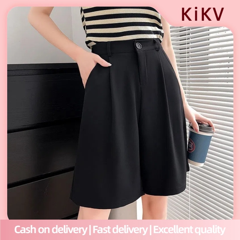 KiKV High Waisted Suit Shorts for Women Loose Casual Slant Pocket Mid ...