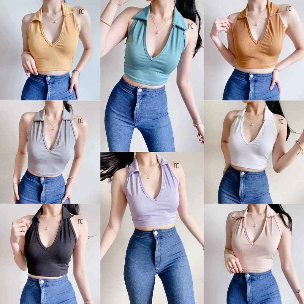 BeautiquePH Sheina Collar V-neck Crop Top on Sale | Shopee Philippines