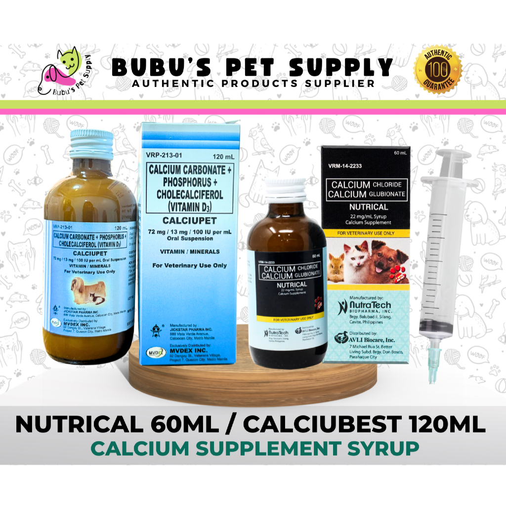 NUTRICAL 60ML/CALCIUPET 120ML for Dogs and Cats - Calcium Supplement Syrup with FREE SYRINGE ...