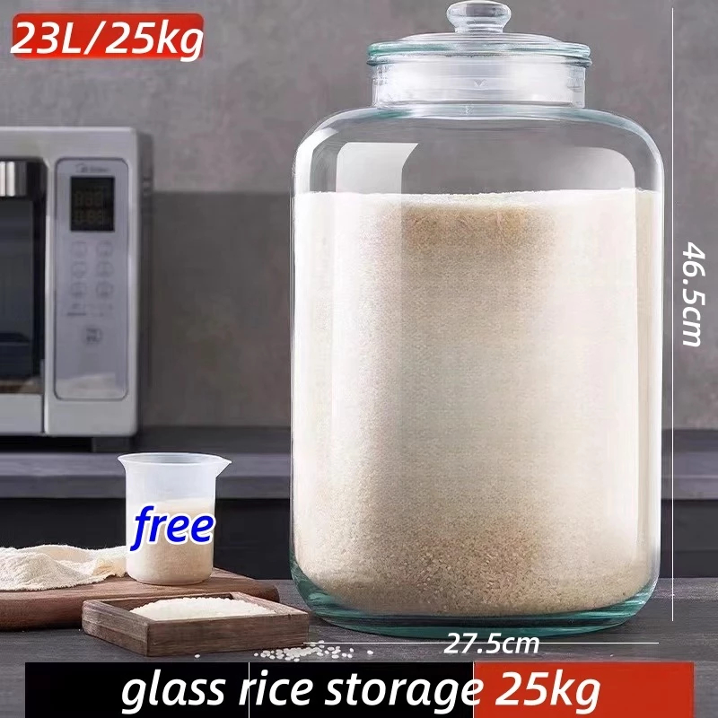 Glass rice storage container 25kg dispenser jar glass container for ...