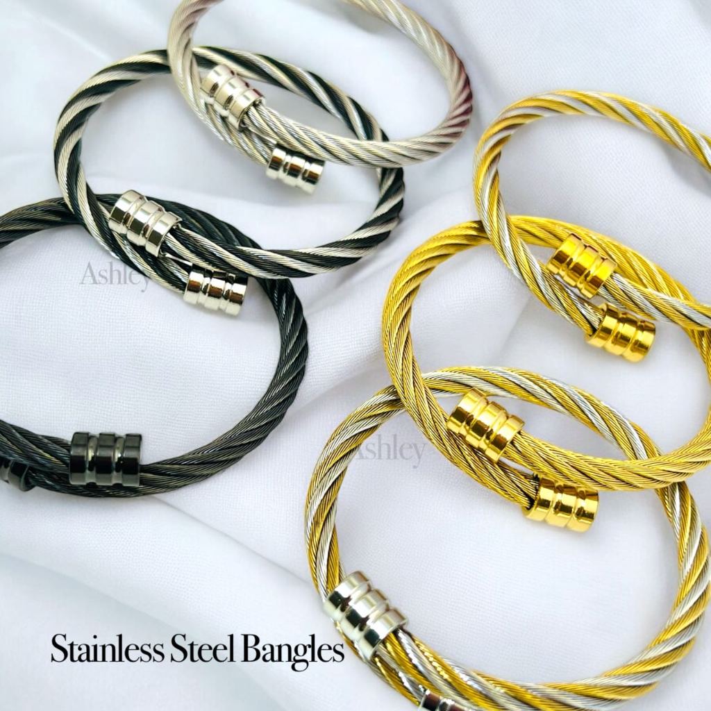 Stainless steel Twisted Gold Twotone White Black Bangles Men Women ...