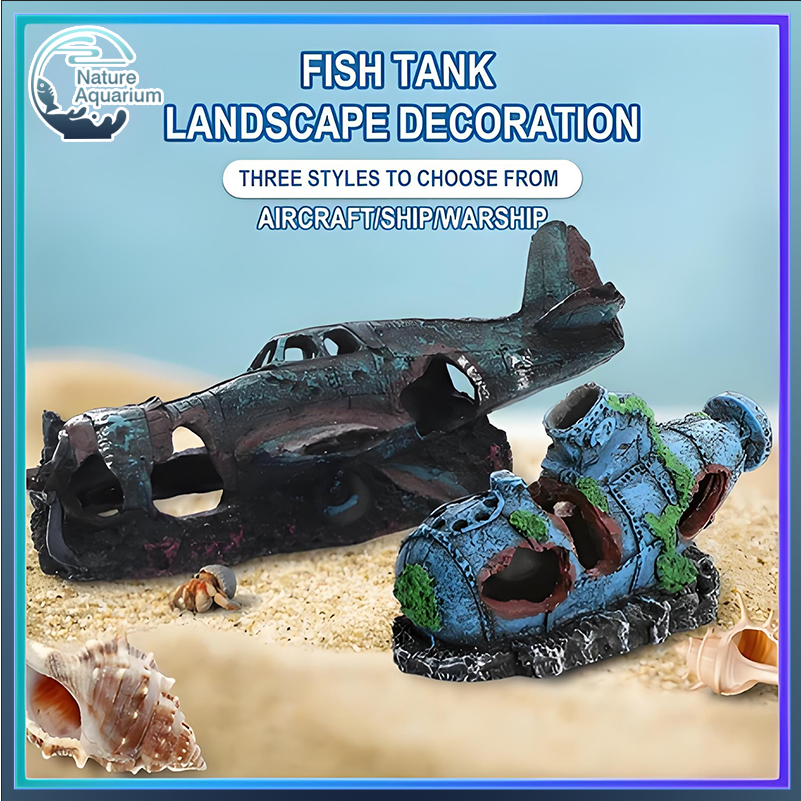 Resin fish tank sunken ship submarine airplane decoration aquarium ...