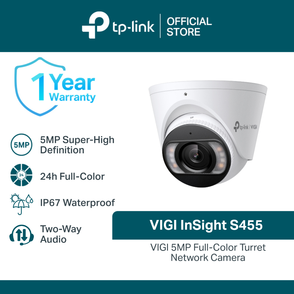 TP-Link | VIGI | INSIGHT S455 | 5MP | Full-Color | Turret Camera | Two ...