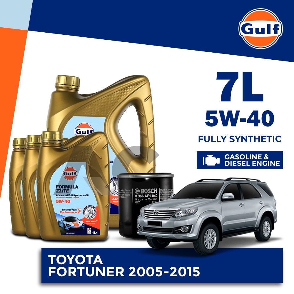 GULF FULLY SYNTHETIC CHANGE OIL BUNDLE FOR TOYOTA FORTUNER 2005-2015 ...