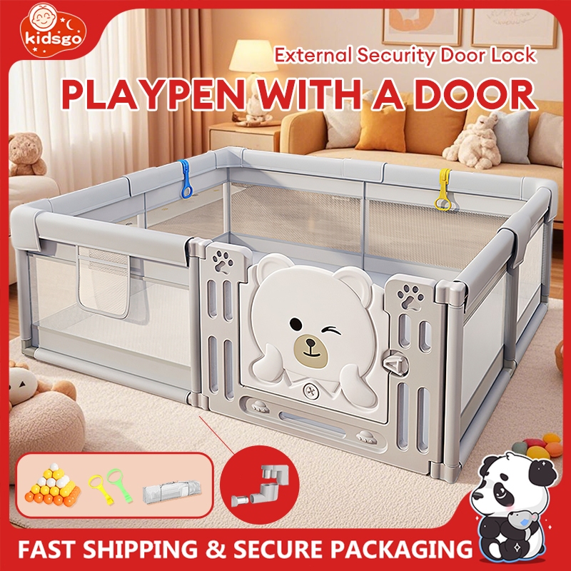 Playpen for Baby with Security Door Lock Bed Fence for Baby with ...