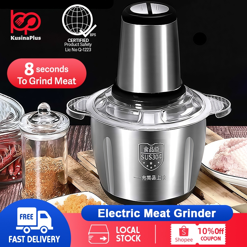 KusinaPlus 2L Electric Stainless Steel Meat Grinder Vegetable Chopper ...
