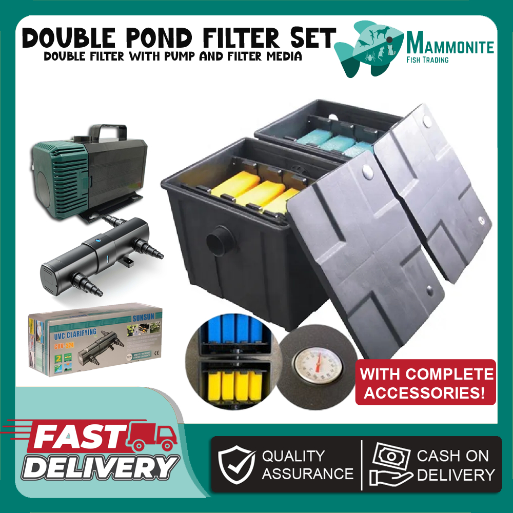 Aquarium Fish Pond Double Filter With Pump and Filter Media with UV ...