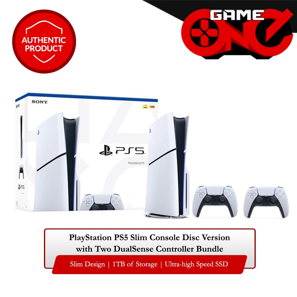 PlayStation PS5 Slim Console with Two DualSense Controller Bundle ...