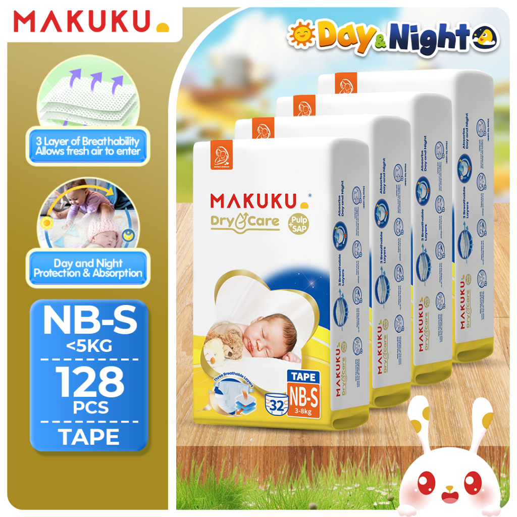 MAKUKU All Day Dry Care Diaper Tape and Pull Up Pants, Newborn -XXL ...