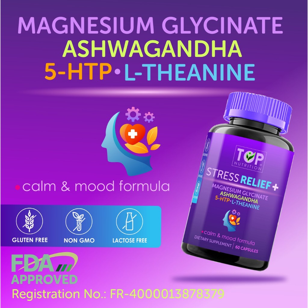 TOP Nutrition Magnesium Glycinate Ashwagandha 5HTP L-Theanine 60 ...