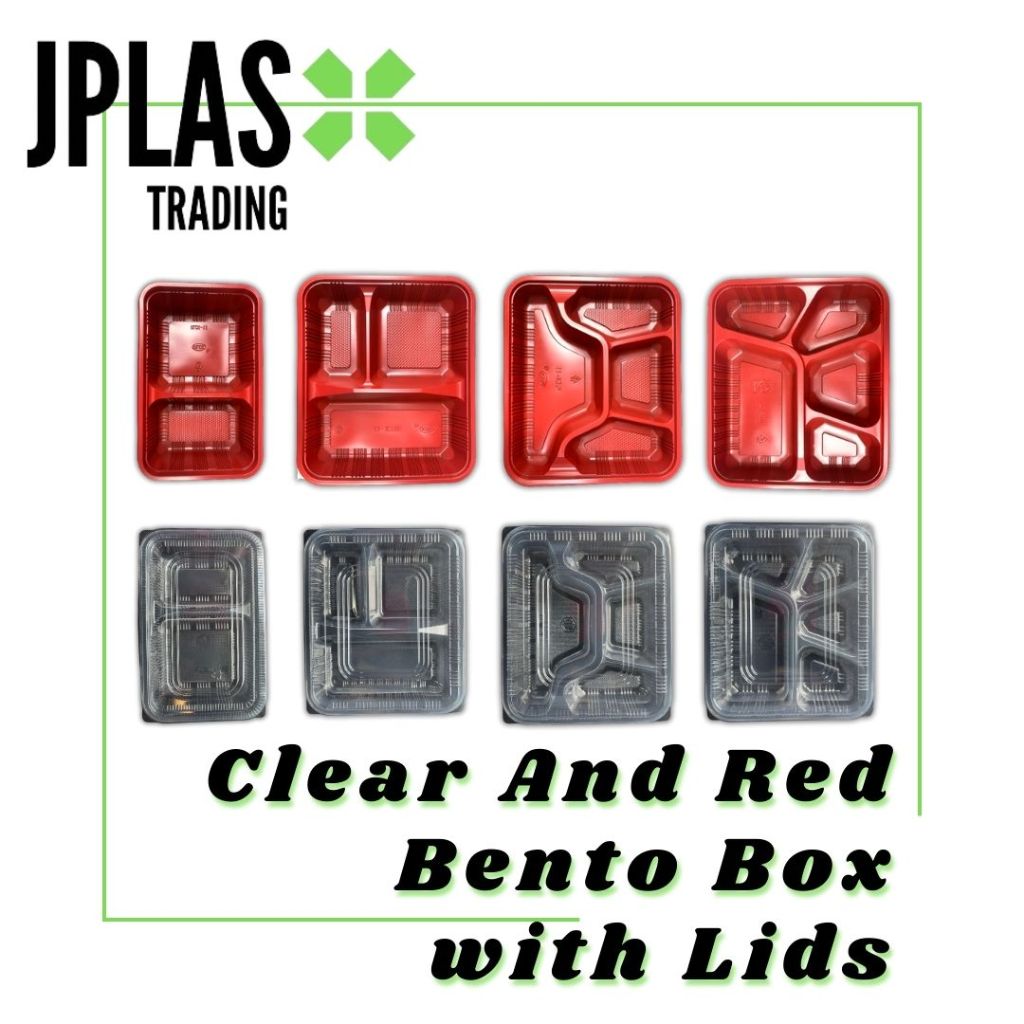 WHOLESALE (300 pcs ️ ️) 1, 2, 3, 4, 5 Divisions Red Bento Box with Lids ...