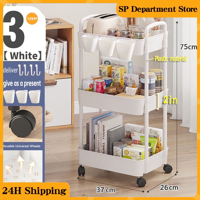 3 Tier Plastic Trolley Trolley Organizer with Handle Wheels and 3 ...