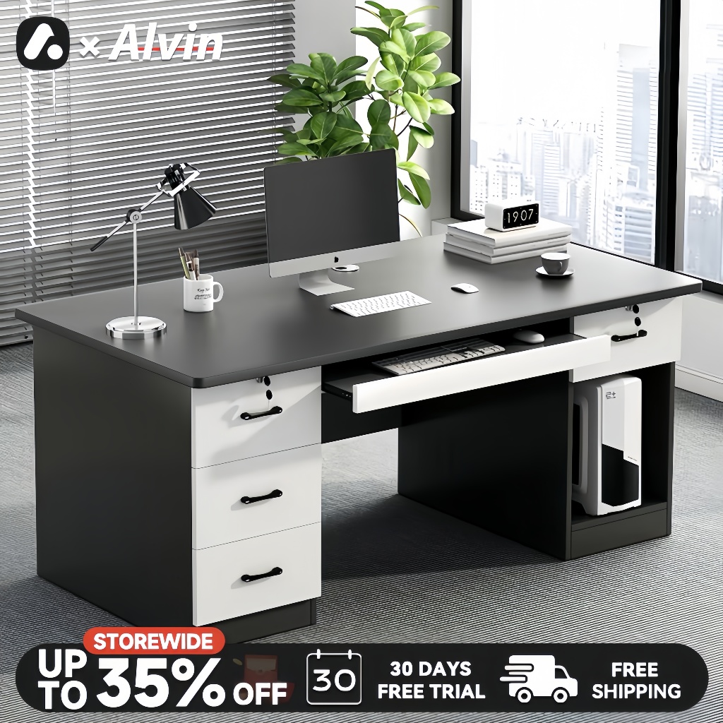ALVIN Computer Desk Home Simple Modern Desk With Drawer Cabinet Office ...