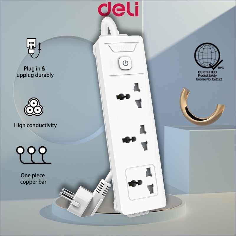 Deli Power Socket 3 Meters Extension Wire Us Plug Universal Hole Cord ...