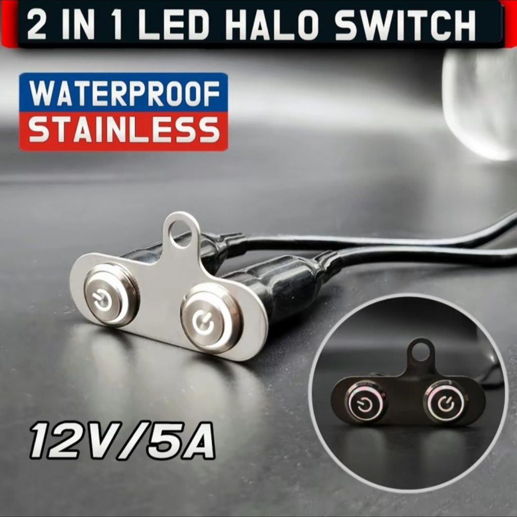 Motorcycle Dual Blue LED Halo Switch Stainless Steel ON-OFF Push Button ...