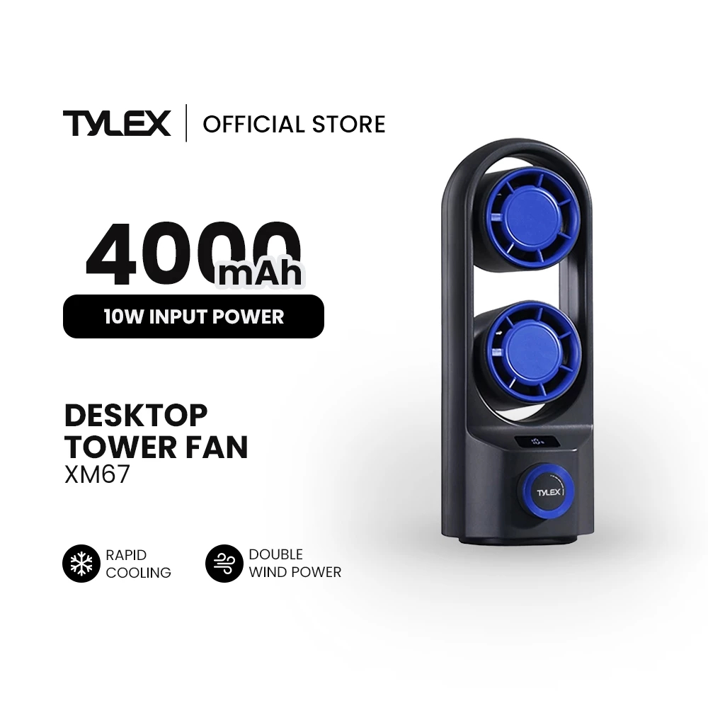 TYLEX XM67 Portable Tower Fan Rechargeable Small Quiet Fan 90 ...